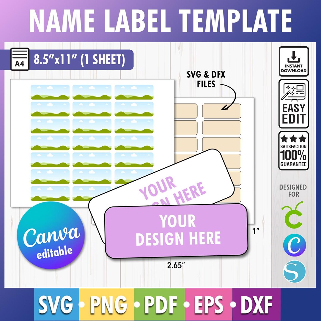 Back to School Label Template, Name Labels Template to Print PNG SVG ...