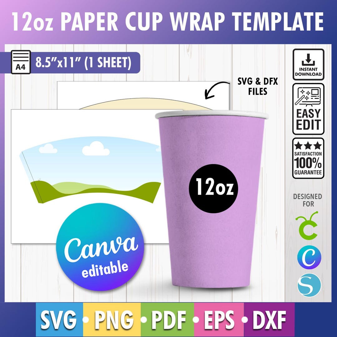 12oz Paper Cup Wrapper Template, Paper Cup Wrapper SVG, Paper Coffee ...