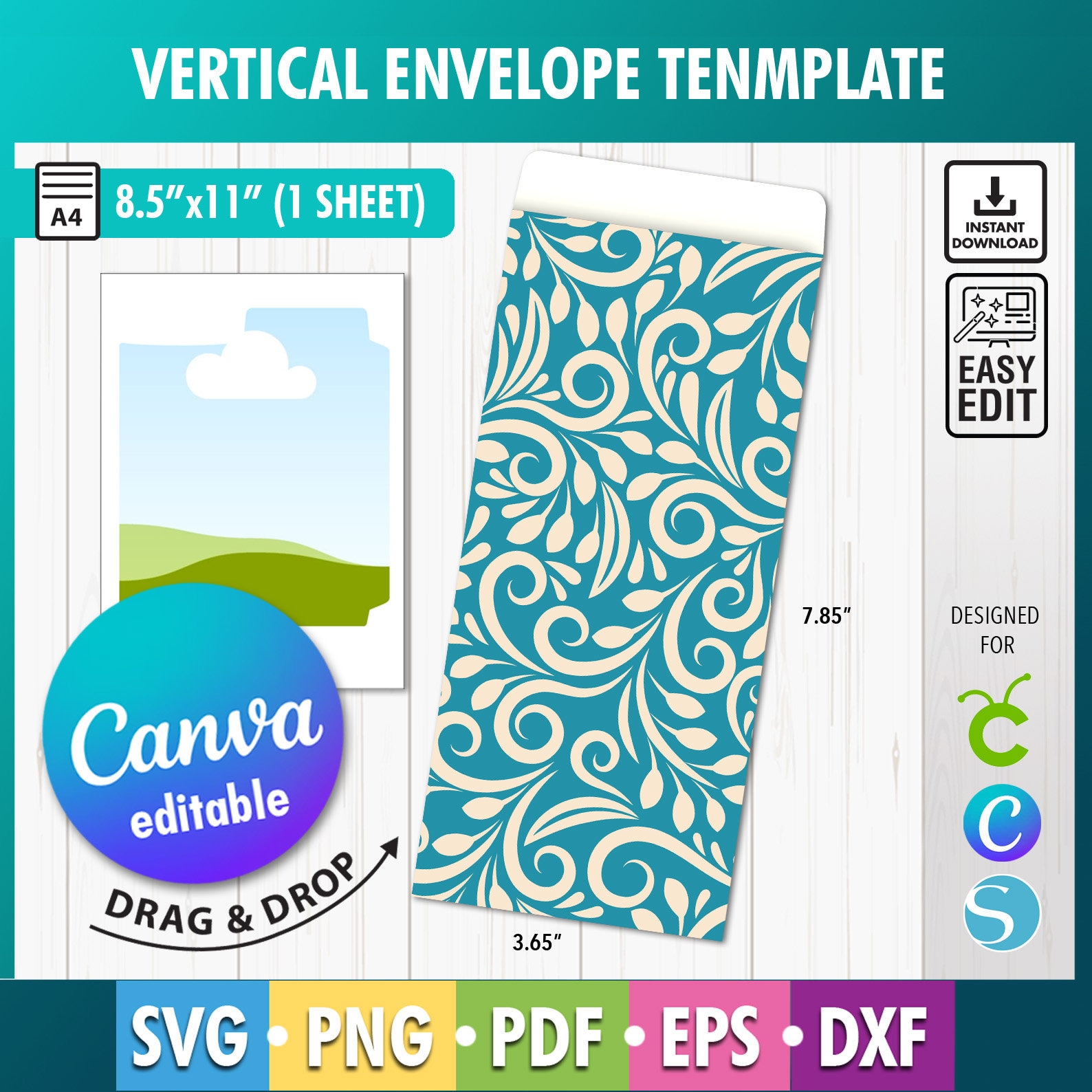 Canva Invitation Envelope Template, Cash Envelope Template for Canva ...
