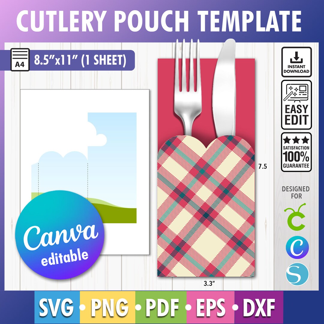 Cutlery Pouch Template, Cutlery Set Template, Cutlery Paper Holder ...