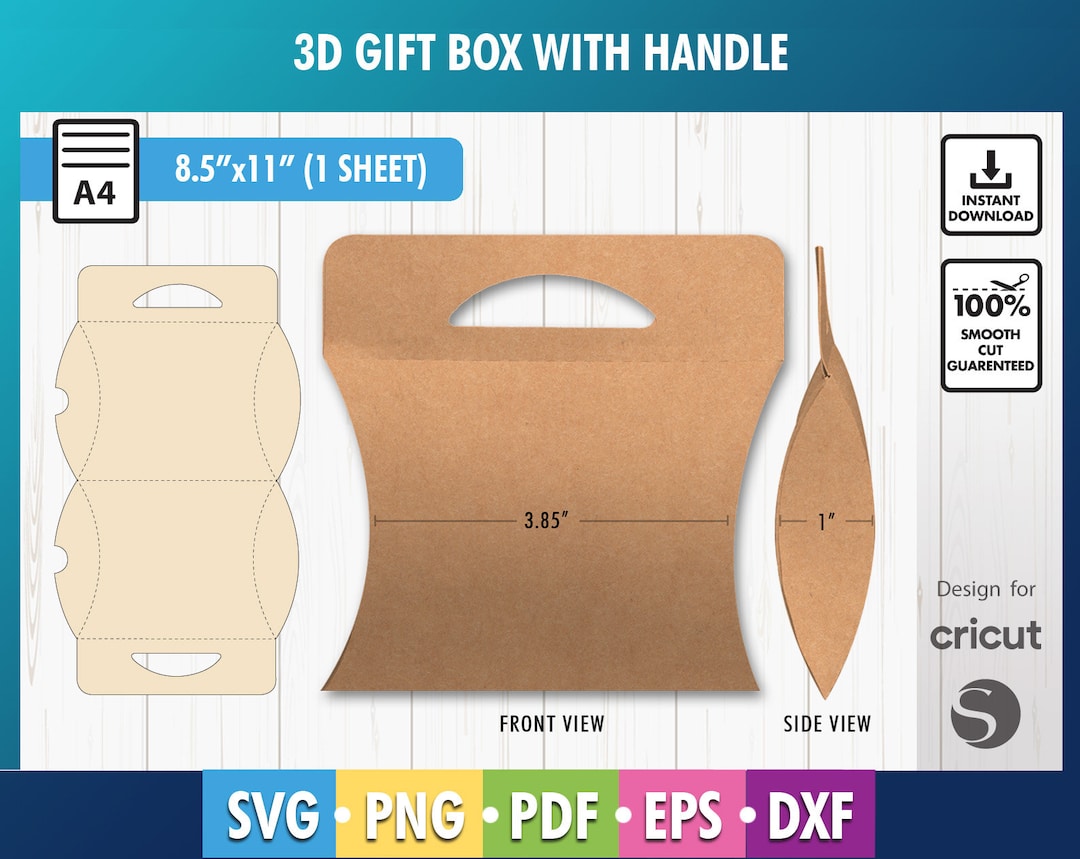 Folded Pillow Box Template SVG, Gift Box With Handle, Favor Box SVG ...