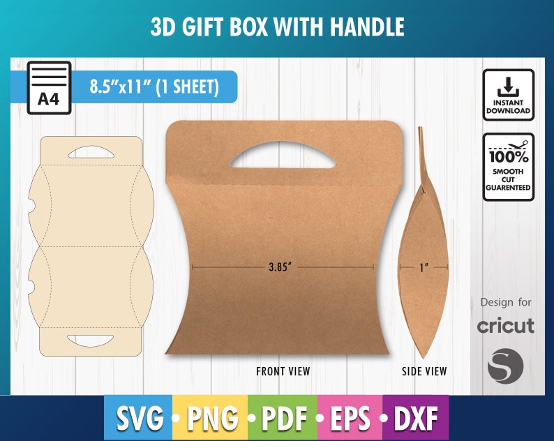 Folded Pillow Box Template SVG, Gift Box With Handle, Favor Box SVG ...