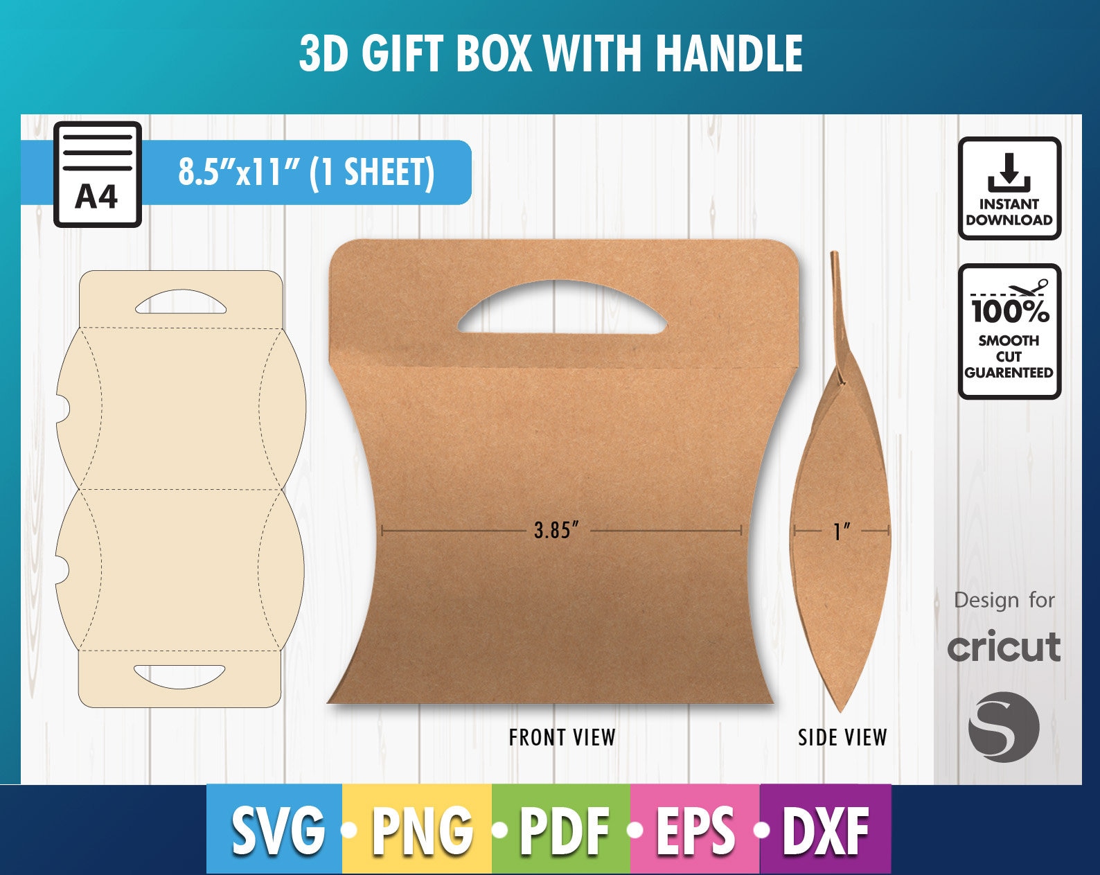 Folded Pillow Box Template SVG, Gift Box With Handle, Favor Box SVG ...