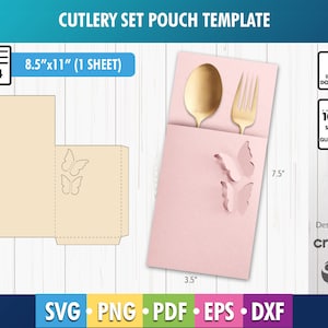 Cutlery Set Pouch Template, Label, Wrapper, Cricut, Cutlery Holder ...