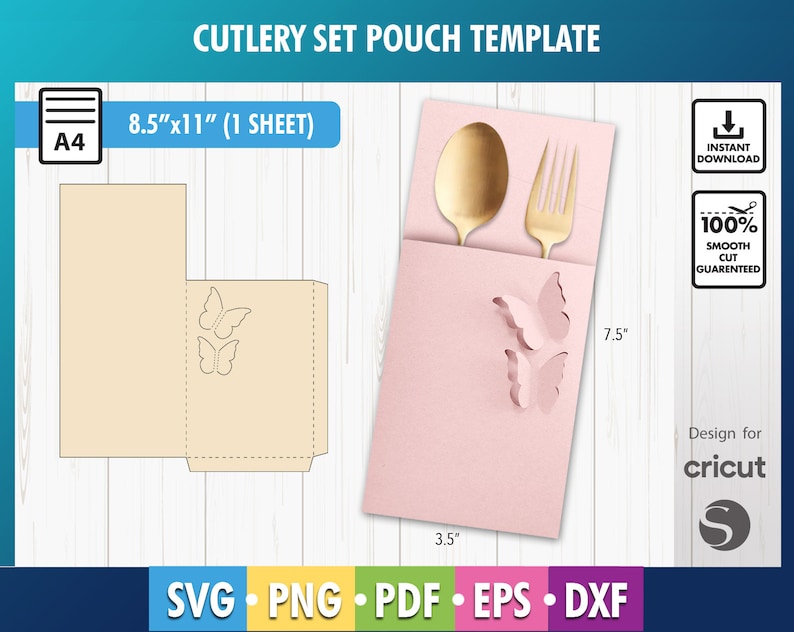 Cutlery Set Pouch Template, Label, Wrapper, Cricut, Cutlery Holder ...