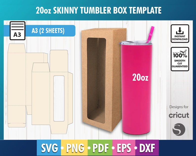 20oz Skinny Tumbler Box Template, Pdf, SVG, Dxf, Gift Box Template ...