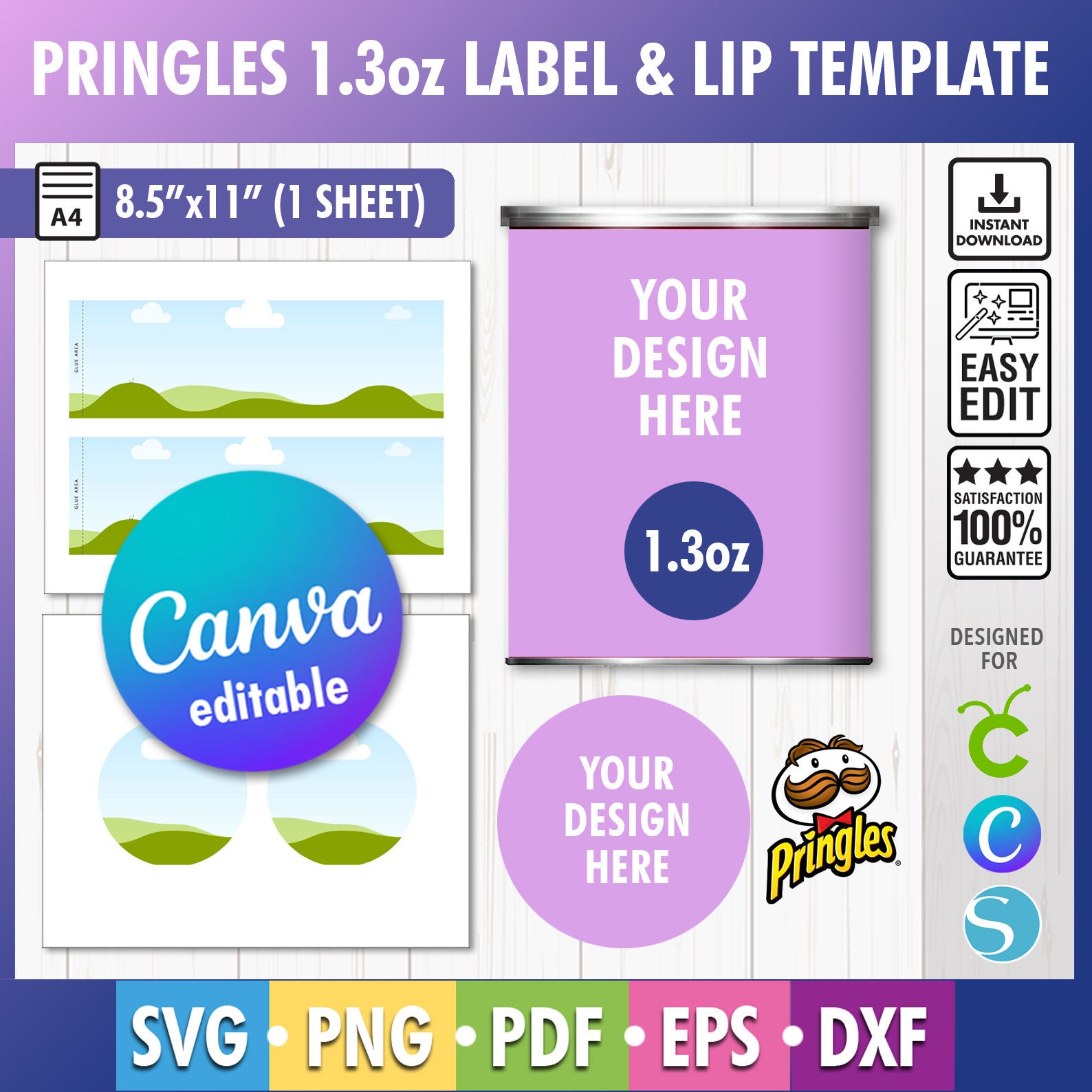 Pringles 1.3 Oz Labels Template, Pringles Template Svg, Canva Editable ...