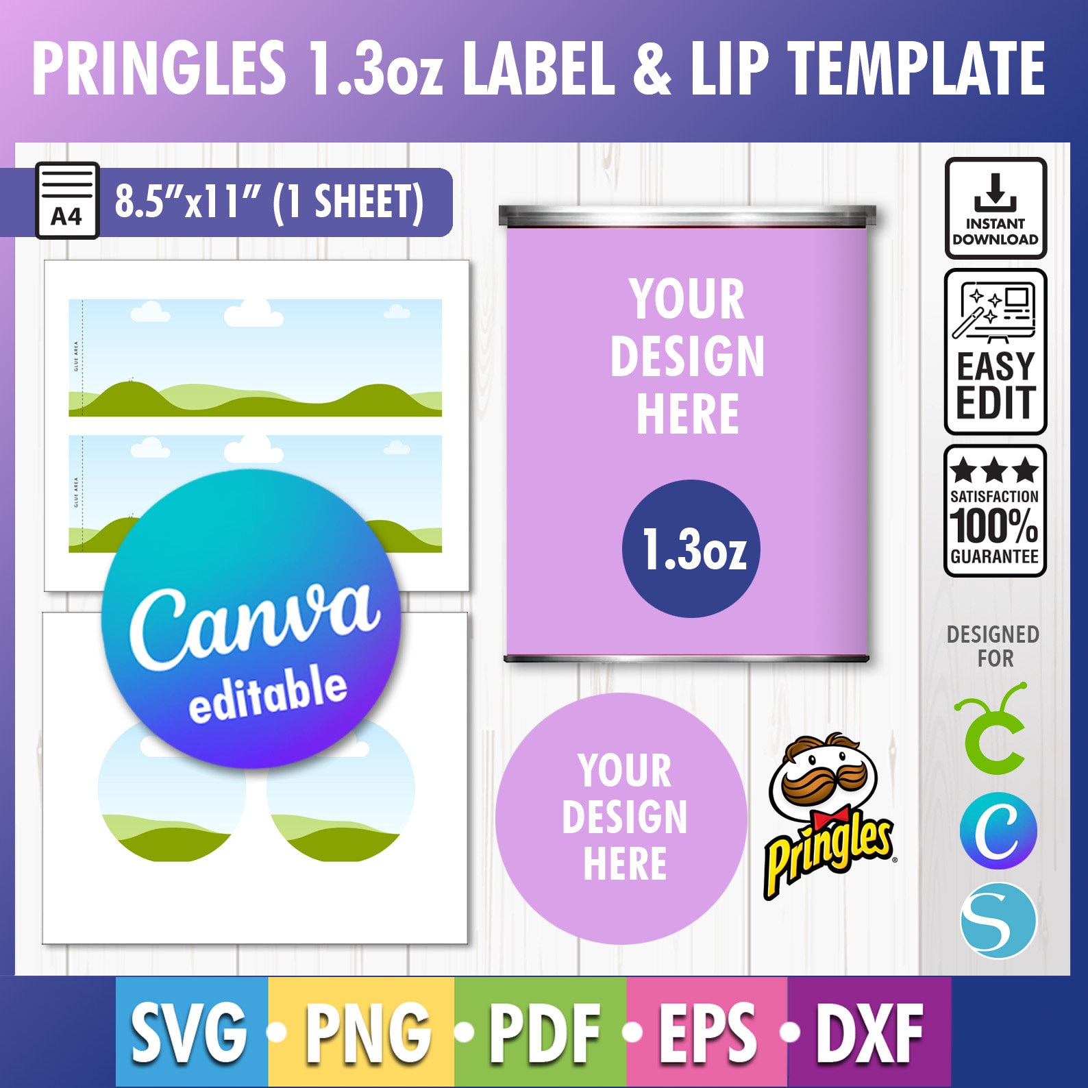 Pringles 1.3 Oz Labels Template, Pringles Template Svg, Canva Editable ...