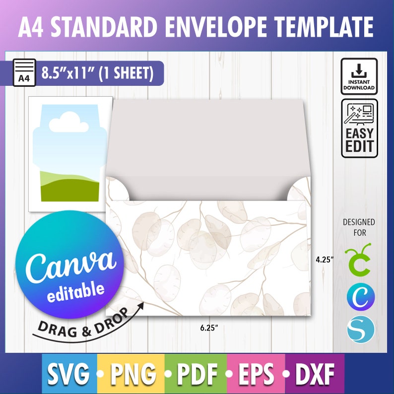 Canva Invitation Envelope Template, Cash Envelope Template for Canva ...