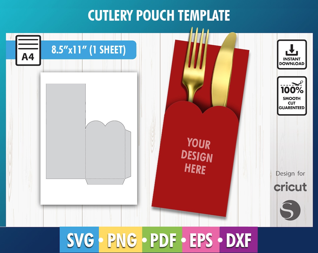 Cutlery Set Pouch Template, Label, Wrapper, Canva, Cricut, Silhouette, Sublimation, Cut File ...