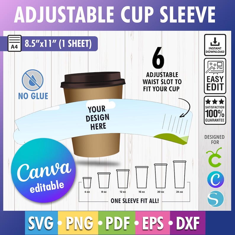 Paper Cup Wrapper Template, Coffee Cup Sleeve Template, Paper Coffee ...