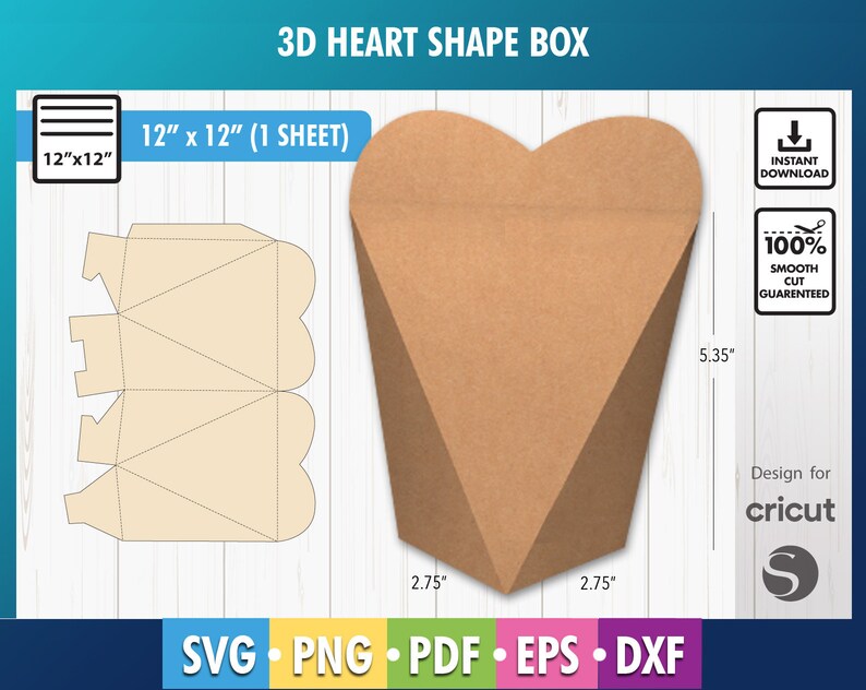 3D Heart Shape Box Template Svg, Gift Box Svg, Packaging Box Svg, DIY ...