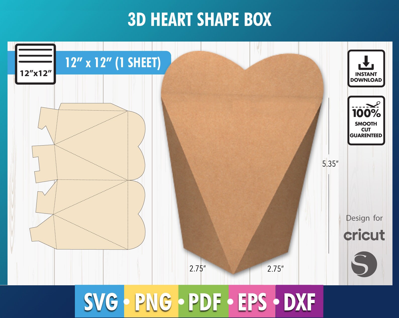 3D Heart Shape Box Template Svg, Gift Box Svg, Packaging Box Svg, DIY ...