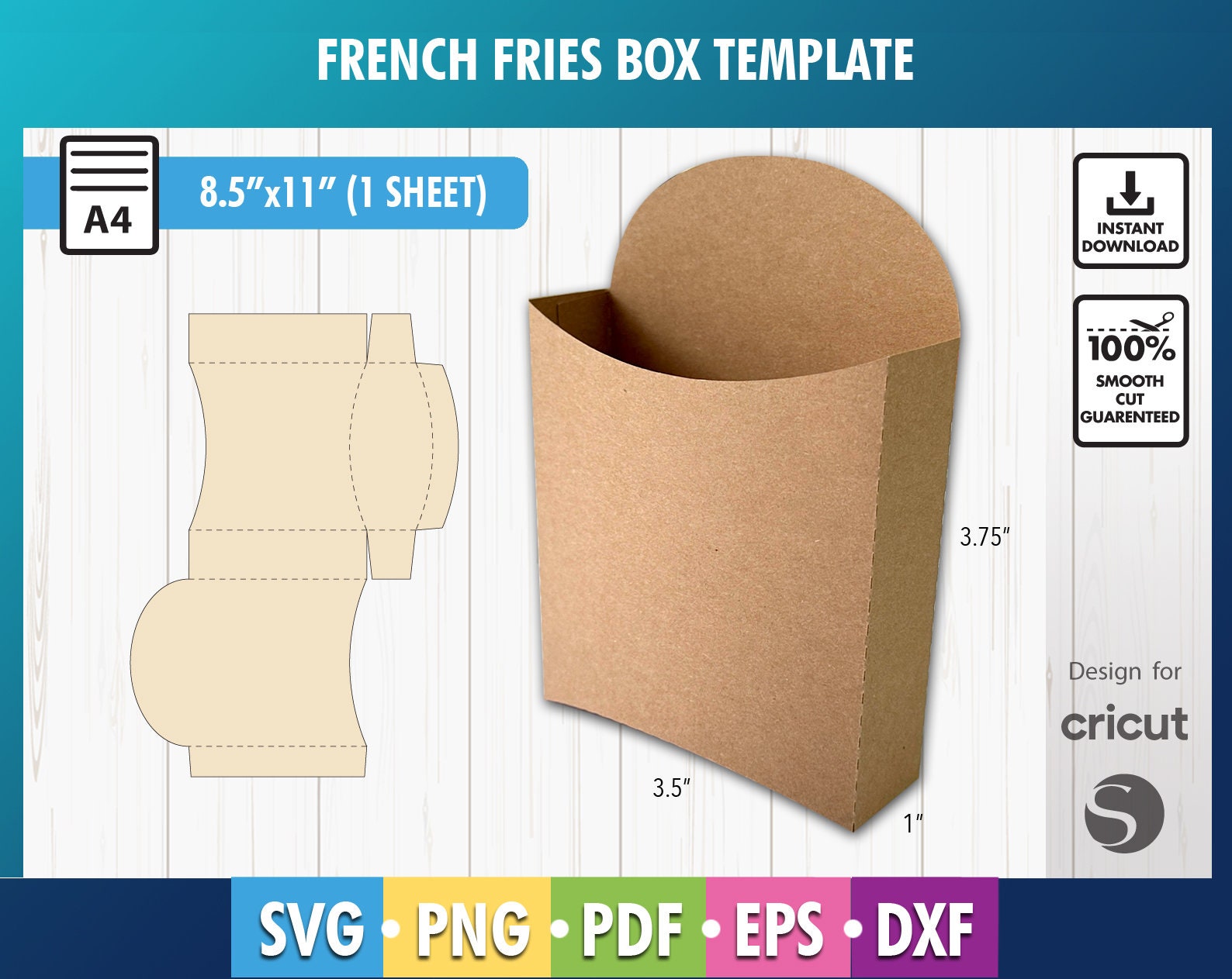 French Fries Box Template, French Fry Box, Chips Box, Popcorn Box, Pop ...