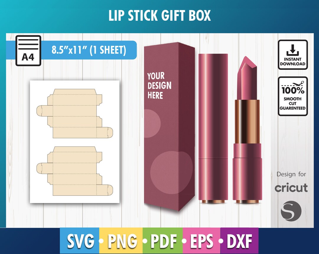 Lip Stick Gift Box Blank Template, Lip Stick Foldable Box, Lipstick ...