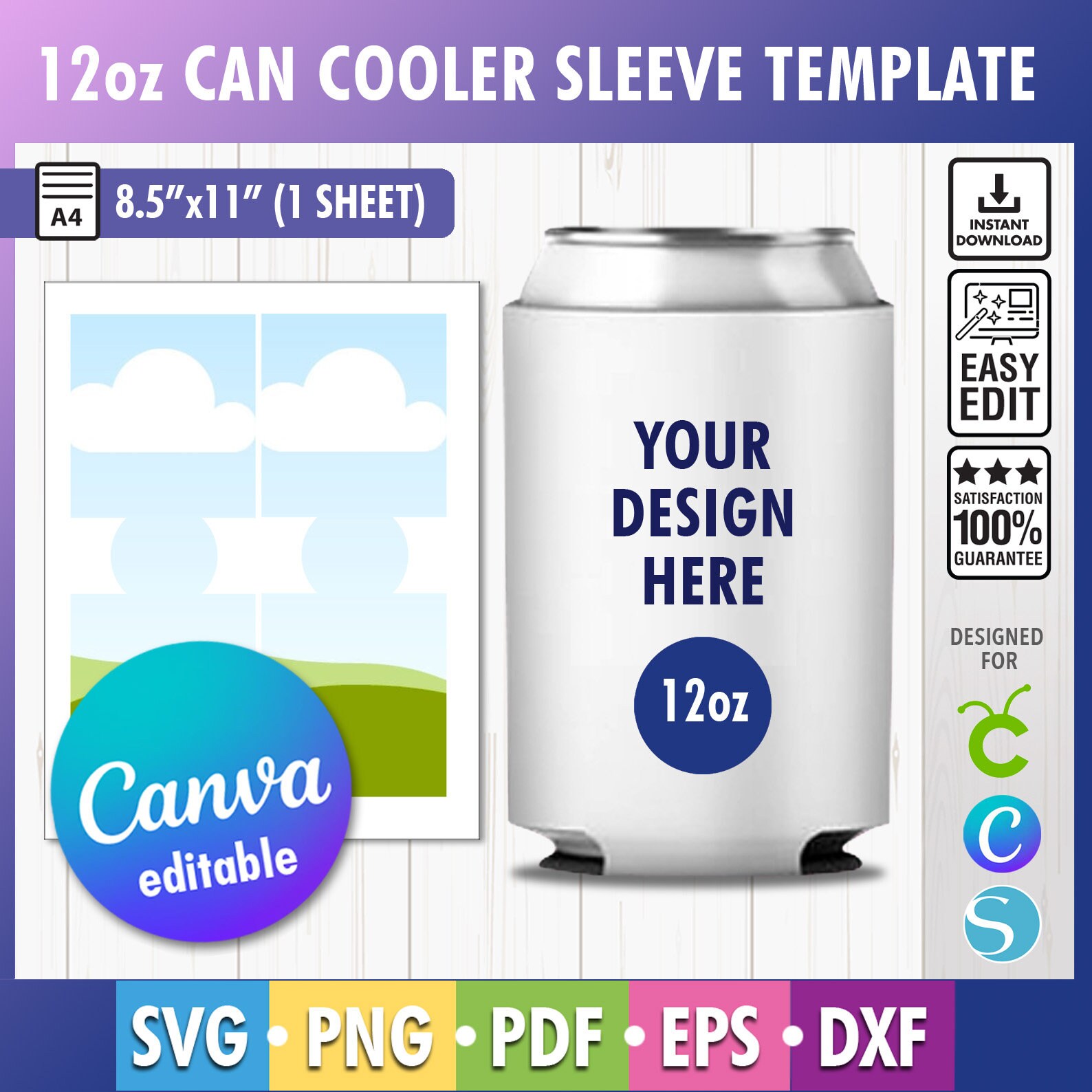 12 Oz Slim Can Cooler Template & 12 Oz Can Cooler Template Svg, Beer ...