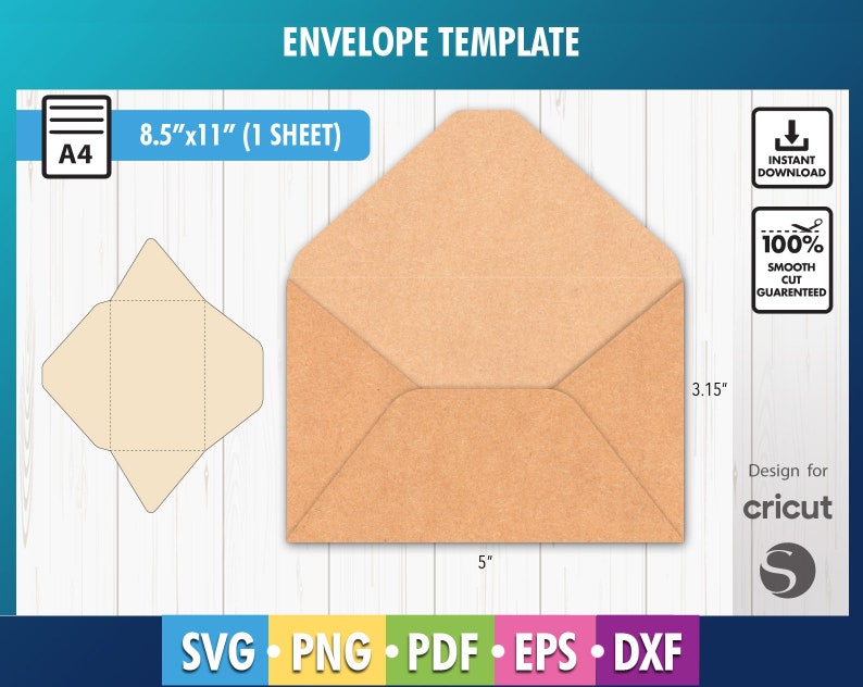 Envelope Template SVG, 3.15x5 Envelope Png, Eps, PDF Printable ...