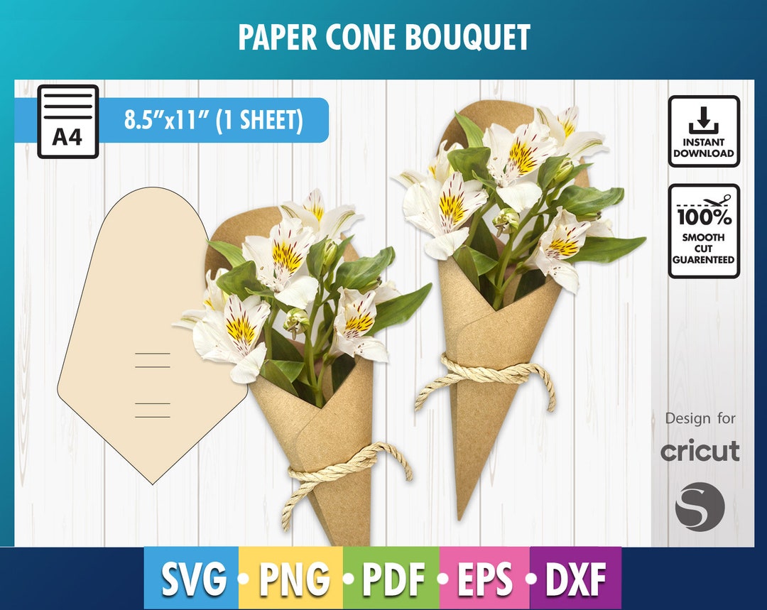 Paper Cone Bouquet Cover Template, Flower Bouquet Packaging Template ...