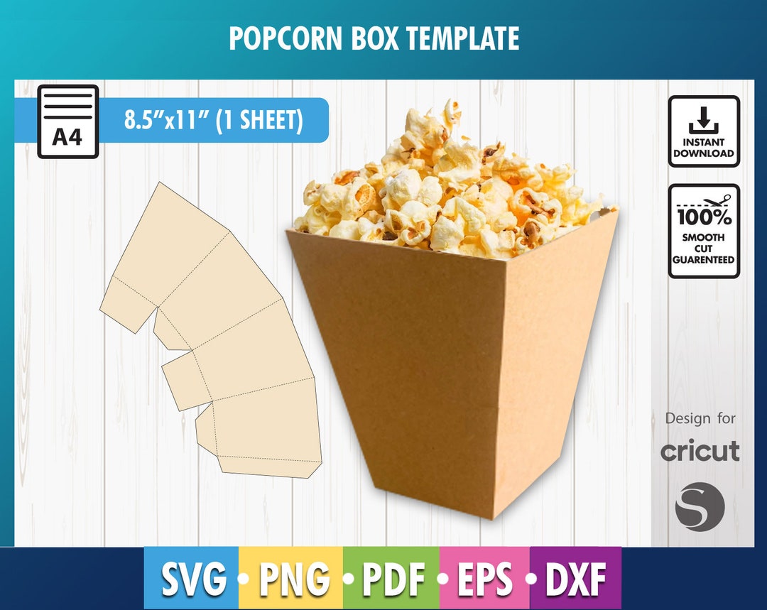 Popcorn Box Cut File Template Small Popcorn Box Template, Popcorn Box ...