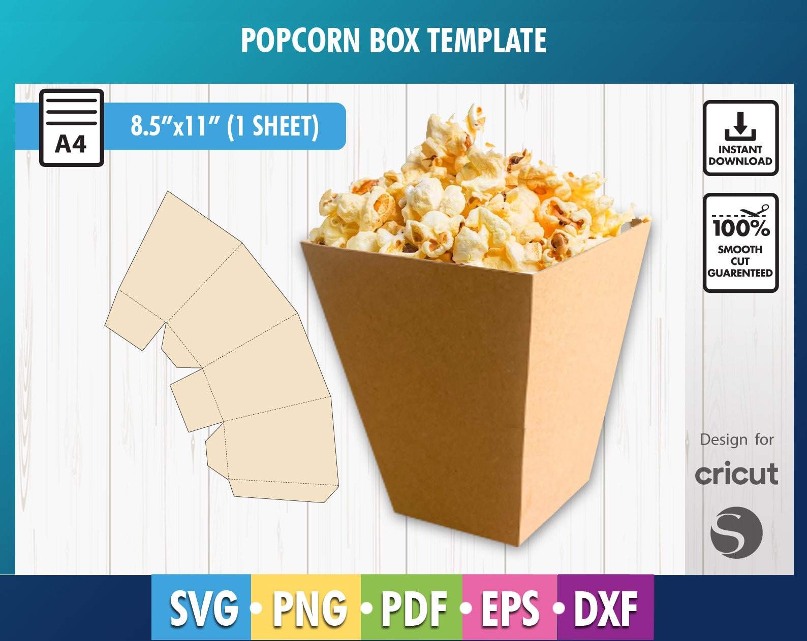 Popcorn Box Cut File Template Small Popcorn Box Template - Etsy
