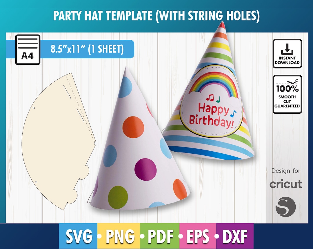 Party Hat Template, Party Decorations, Paper Hat Template, Party Favors ...