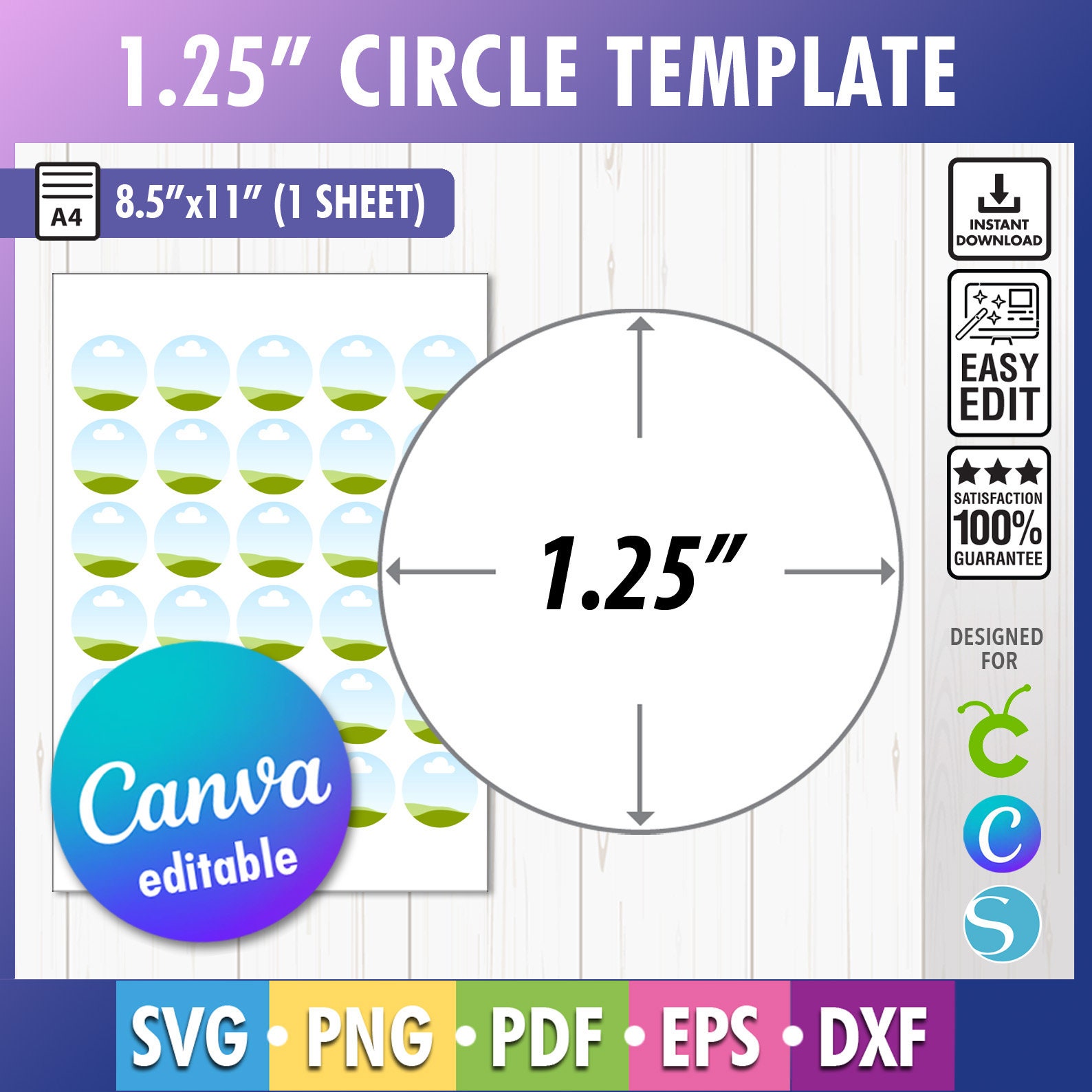 1.25" Inch Circle Template, 1.25" Blank Template, Round Label Template ...