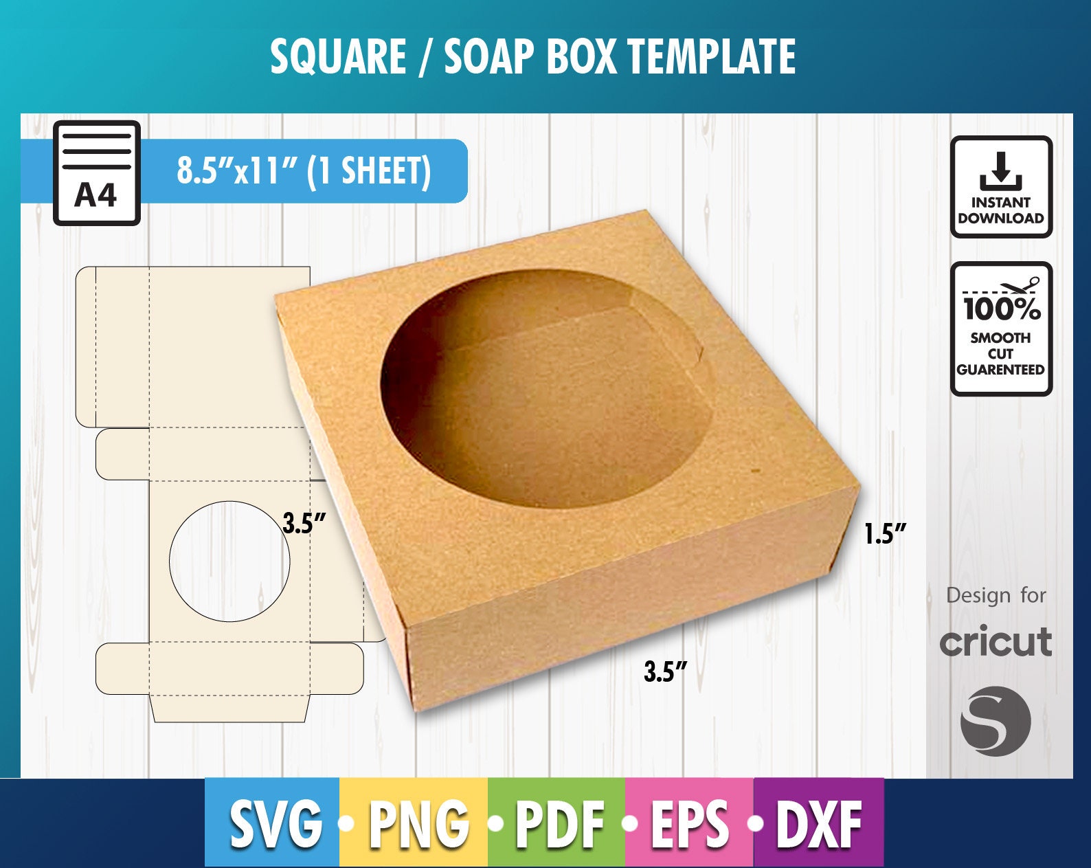 Square Box Template, Box SVG for Cricut, Box With Round Window, Gift ...