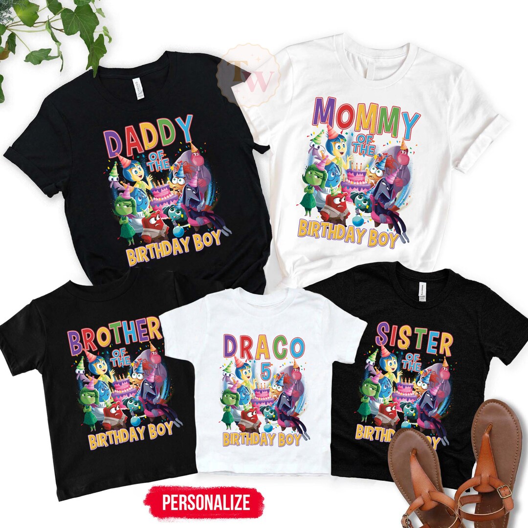 Inside Out Characters Birthday Boy Shirt, Joy Disgust Fear Sadness ...