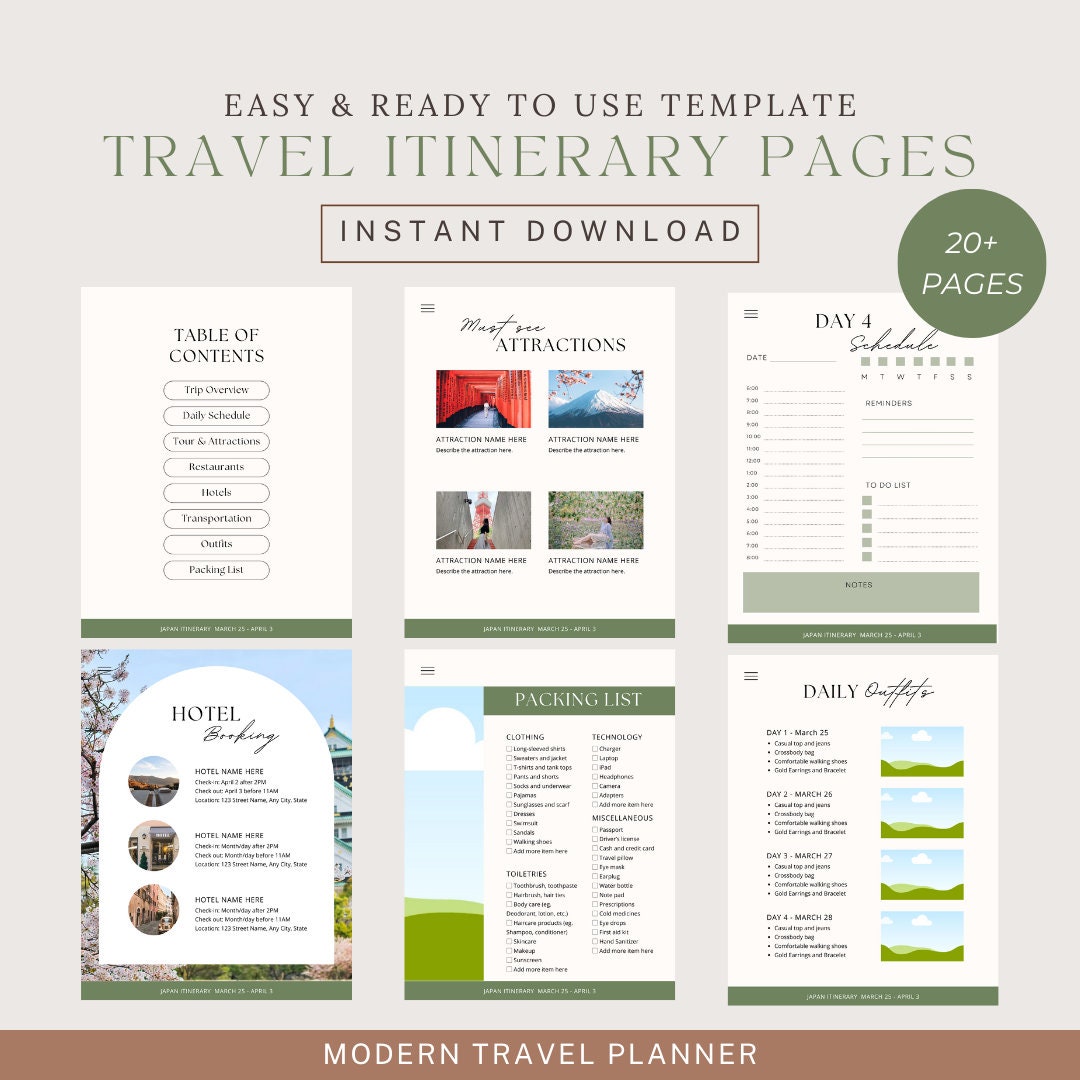 Canva Itinerary Template, Travel Guide, Vacation Planner, Adventure ...
