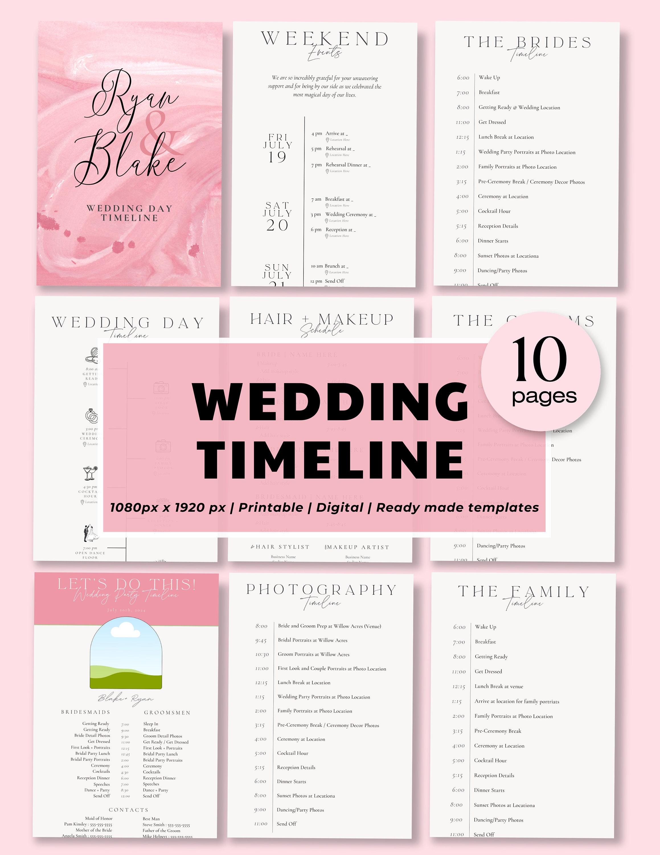 Pastel Pink Themed DIY Wedding Timeline Digital/printable, Canva ...
