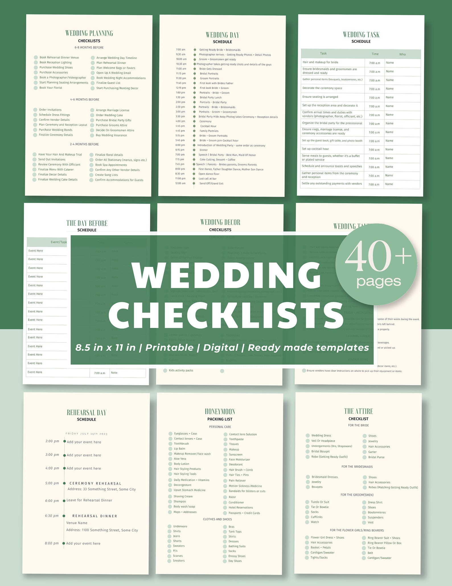 Sage Green DIY Wedding Checklist Printable, Canva Editable Wedding ...