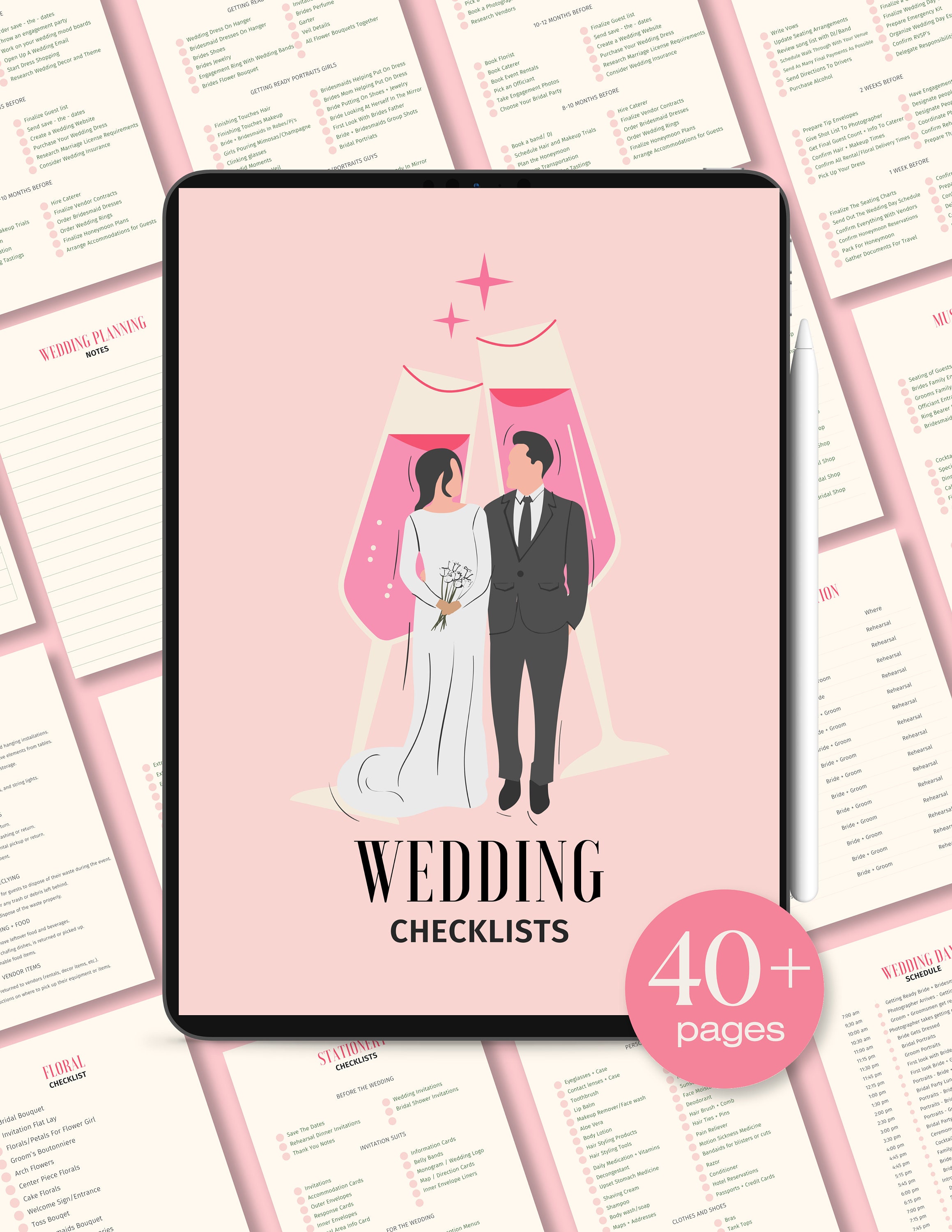 Pastel Pink Wedding Checklist Printable, Canva Editable Wedding ...