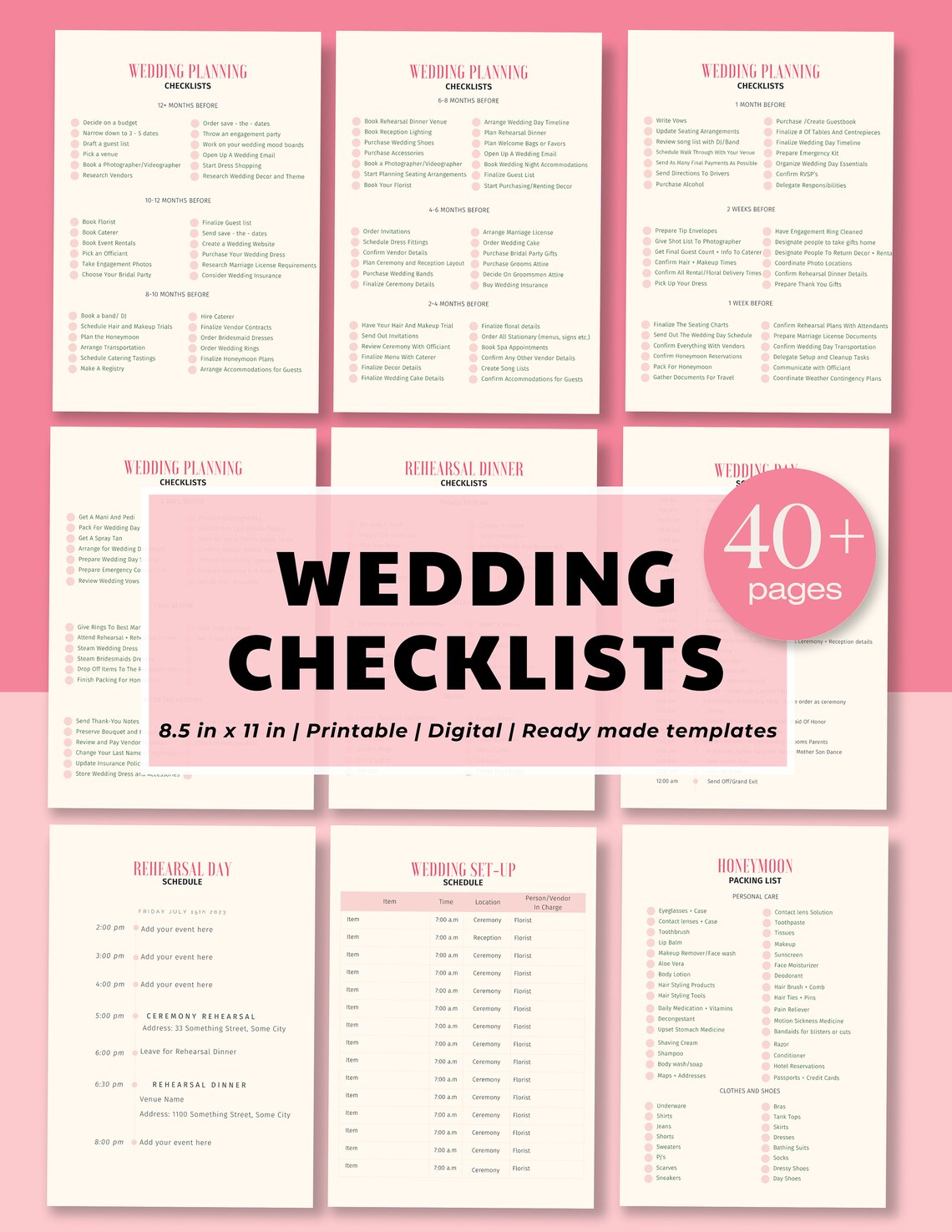 Pastel Pink Wedding Checklist Printable, Canva Editable Wedding ...