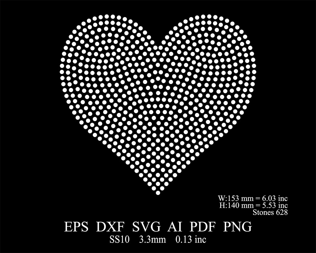 Rhinestone Heart Template Svg Rhinestone Heart Design Rhinestone SS10 ...