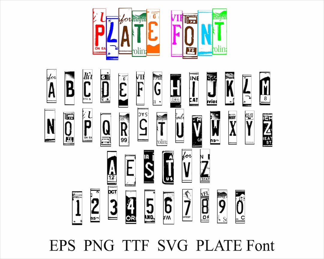 License Plate Font and Numbers Svg Png License Plate Alphabet Letters ...