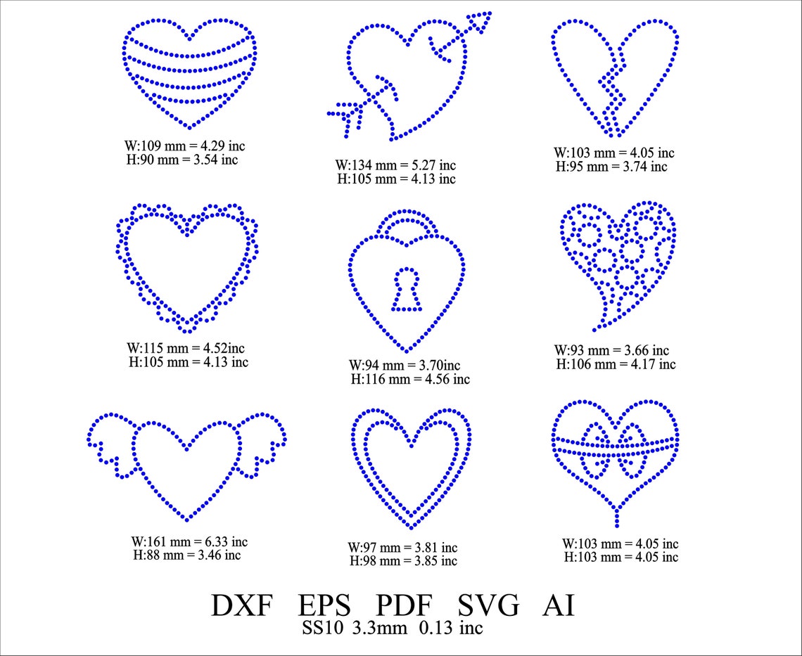 Rhinestone Heart Template Rhinestone Heart Design Rhinestone Heart Ss10 ...