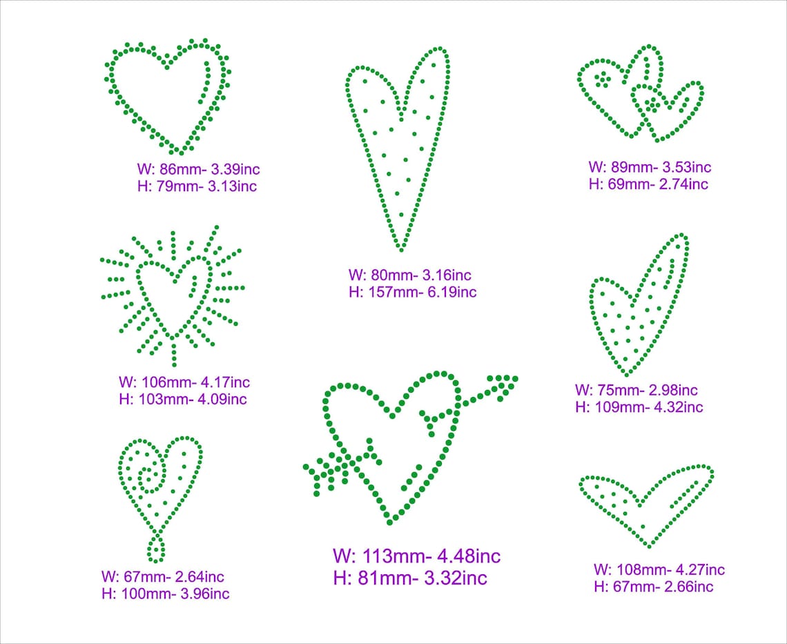 Rhinestone Heart Template Rhinestone 8 Piece SS10 Hearts Design ...