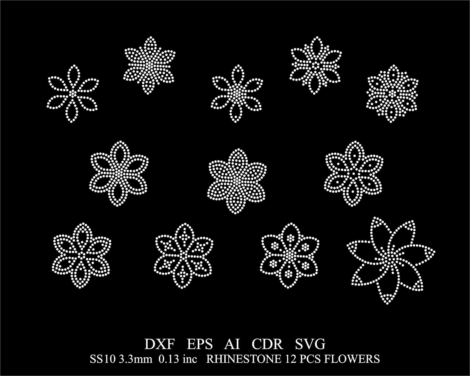 Rhinestone Flower Template 12 Pcs Rhinestone Flower Design Rhinestone ...