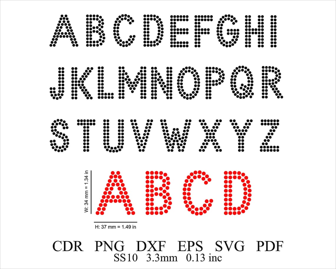 Rhinestone Alphabet Template Svg Rhinestone Letters Svg Png Dxf SS10 ...