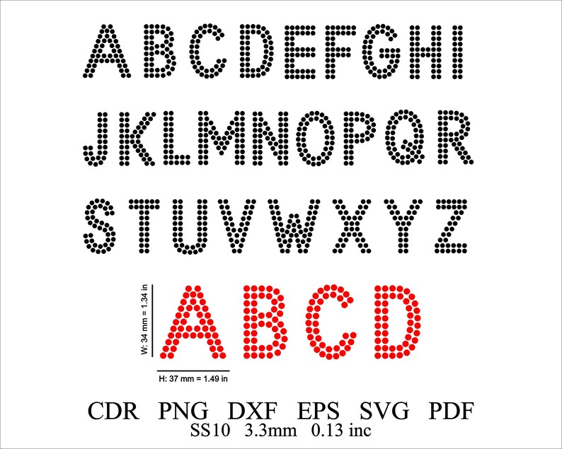 Rhinestone Alphabet Template Svg Rhinestone Letters Svg Png Dxf SS10 ...