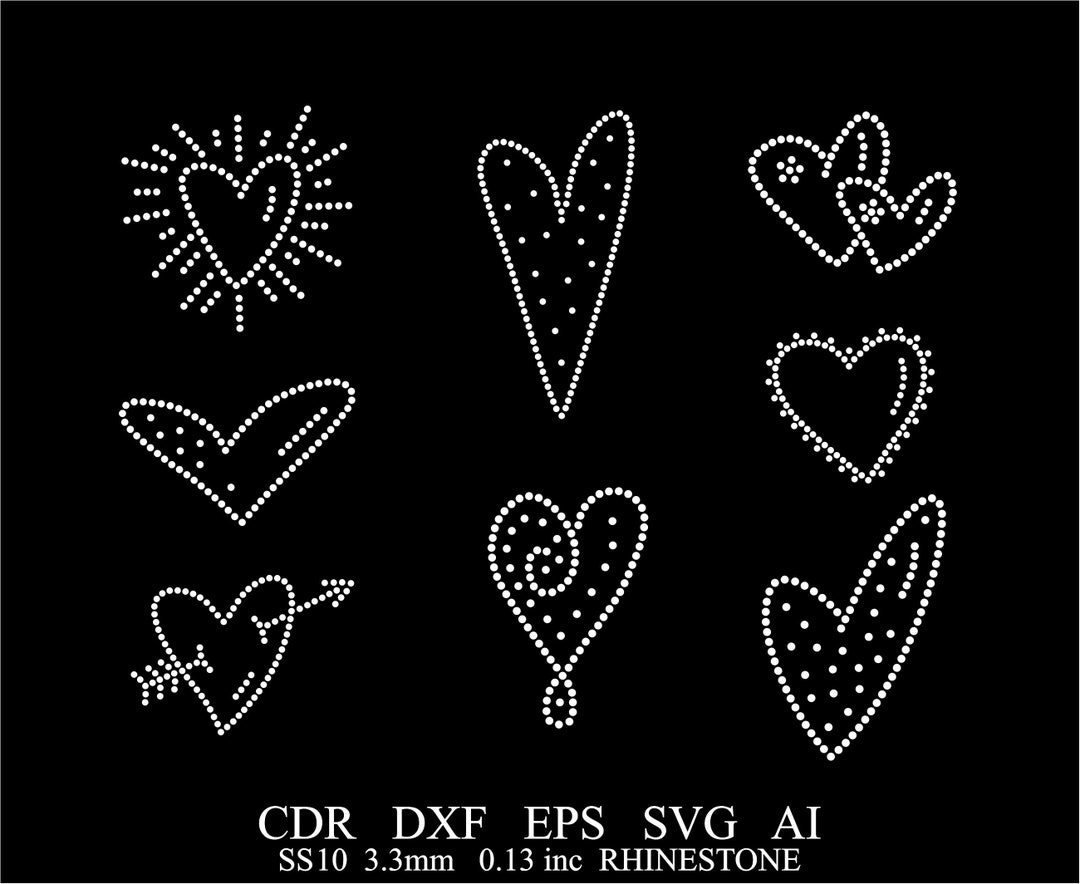 Rhinestone Heart Template Rhinestone 8 Piece SS10 Hearts Design ...