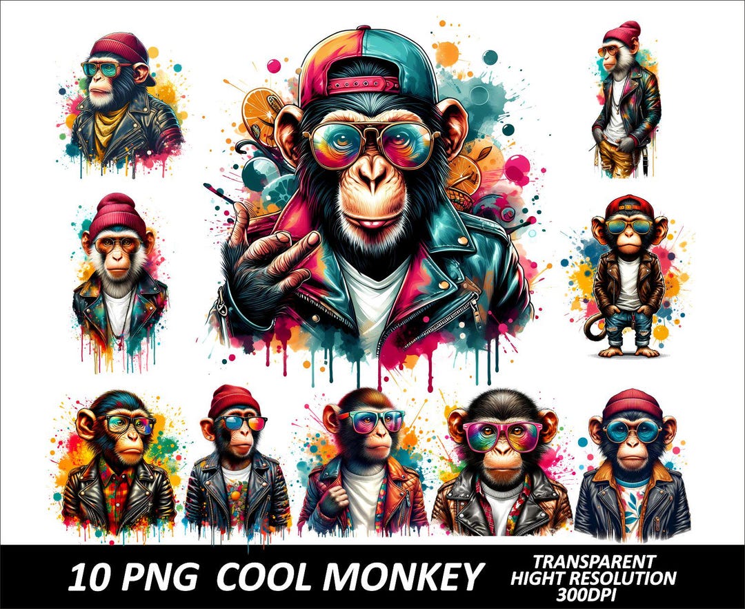 10 PNG Streetwear Monkey Design Bundle High Quality Sublimation ...