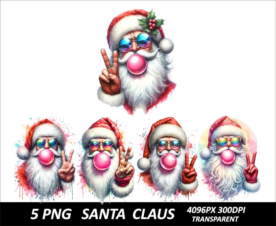 Retro Santa Claus 5 PNG Design Pack High Quality Sublimation Printing ...