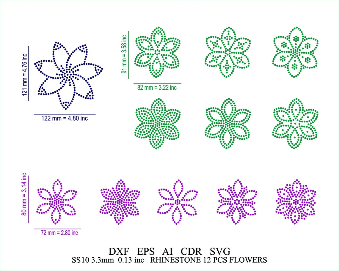 Rhinestone Flower Template 12 Pcs Rhinestone Flower Design Rhinestone ...