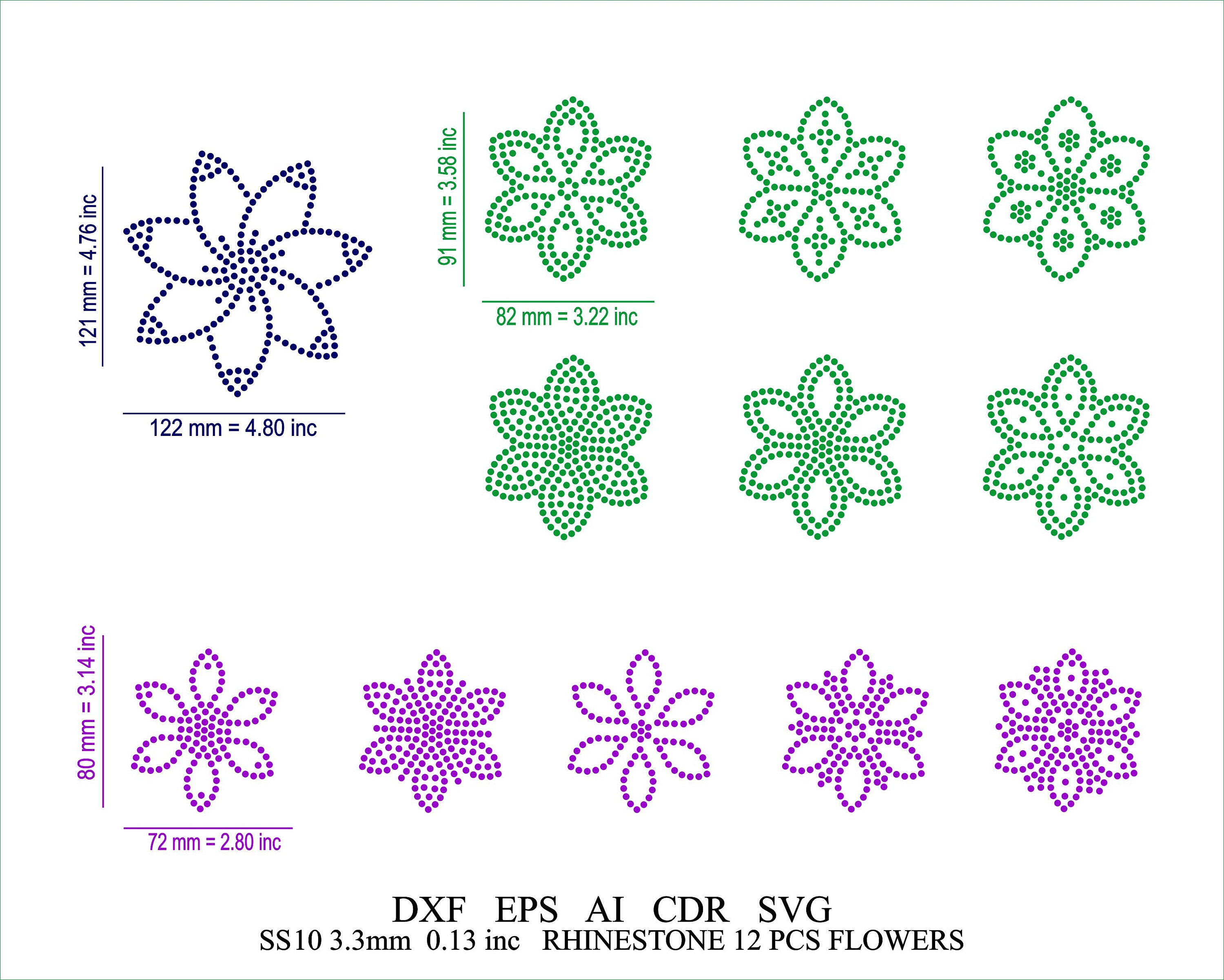 Rhinestone Flower Template 12 Pcs Rhinestone Flower Design Rhinestone ...