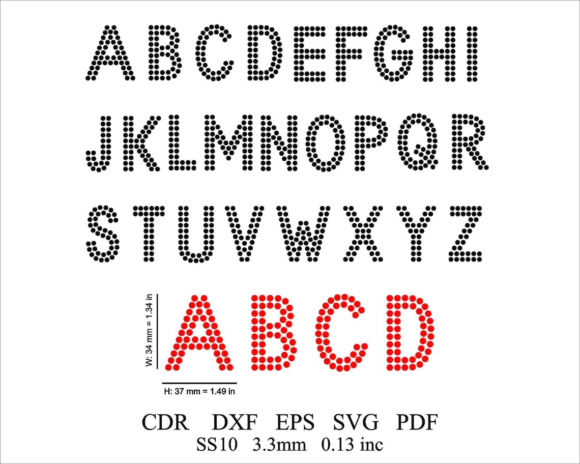 Rhinestone Alphabet Template Svg Rhinestone Letters Svg Dxf SS10 ...