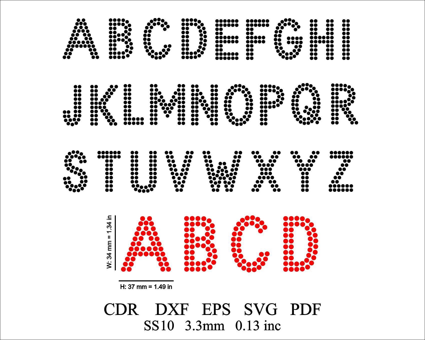 Rhinestone Alphabet Template Svg Rhinestone Letters Svg Dxf SS10 ...