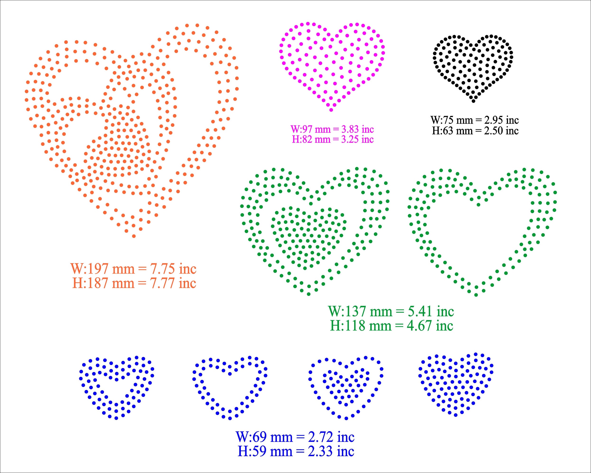 Rhinestone Heart Template Rhinestone 9 Piece Heart Design Rhinestone ...