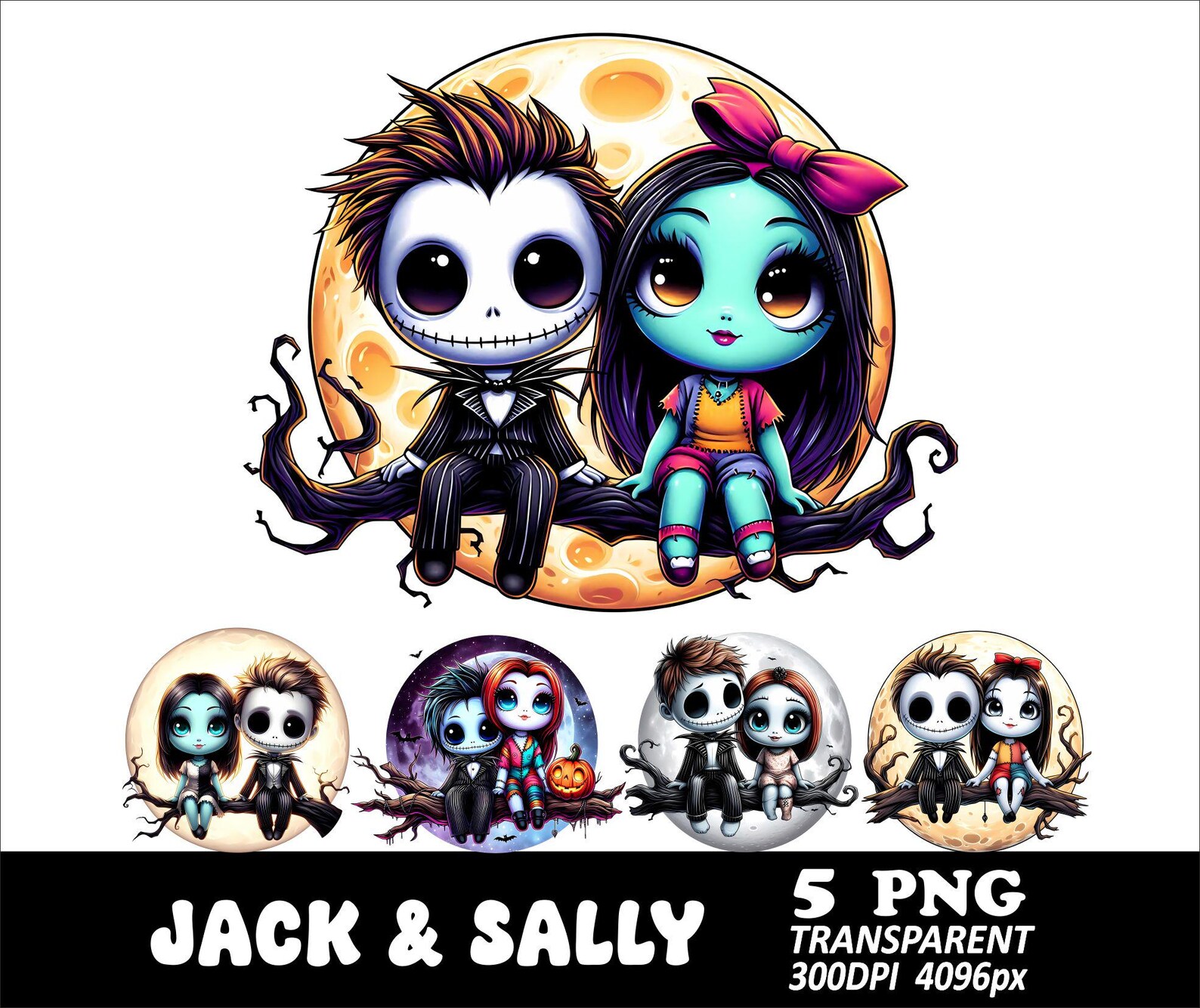 5 PNG Jack and Sally Baby Design PNG Dark Gothic Halloween Jack and ...