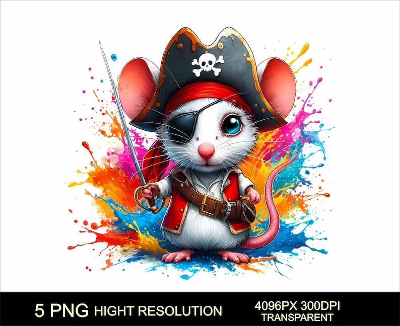 5 Png Pirate Mouse High Quality Sublimation Printing Digital Download T ...